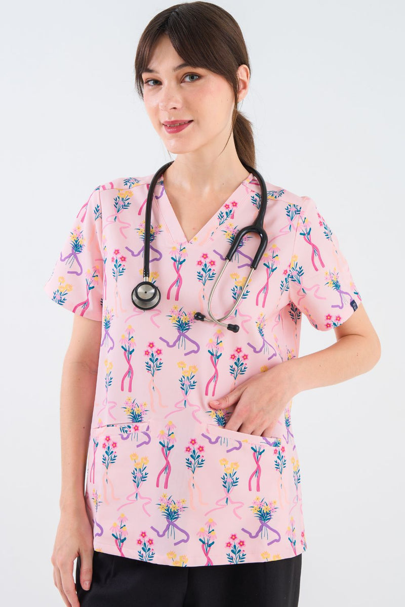 1 in 7: Breast Cancer Awareness Women’s 3-Pocket Scrub Top | Dr. Woof ...