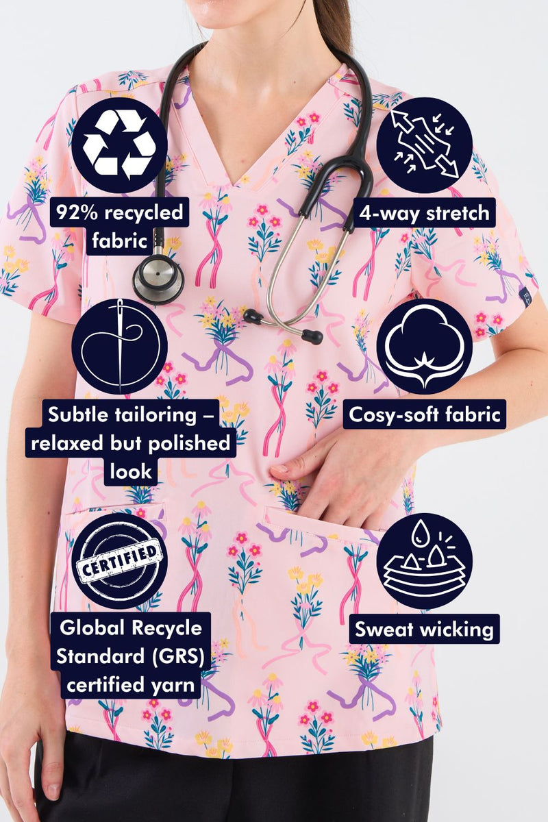 1 in 7: Breast Cancer Awareness Women’s 3-Pocket Scrub Top | Dr. Woof ...